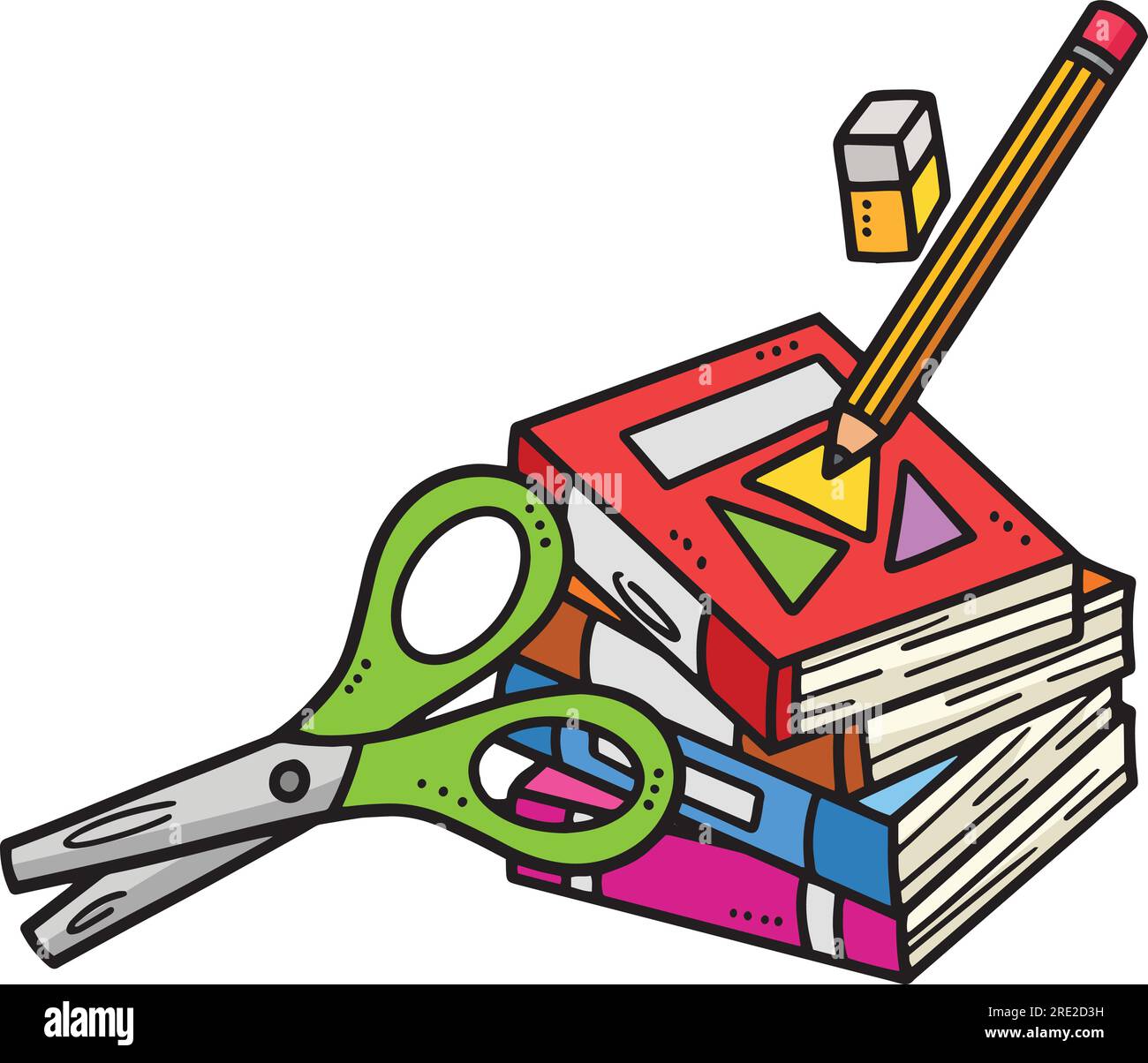 Books, Scissors and Pencil Cartoon Colored Clipart Stock Vector Image ...