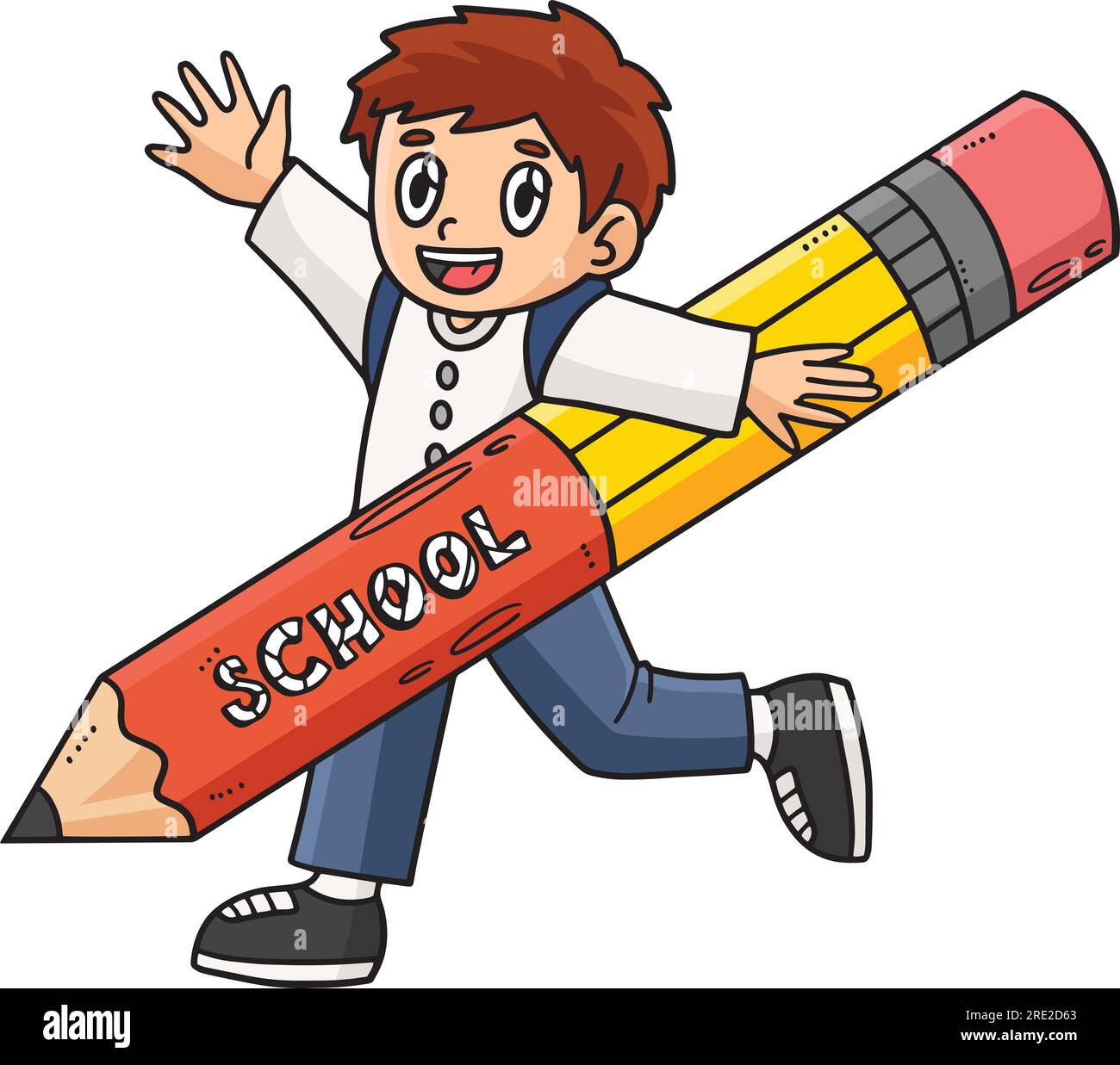 Happy Student with a Giant Pencil Cartoon Clipart Stock Vector Image ...