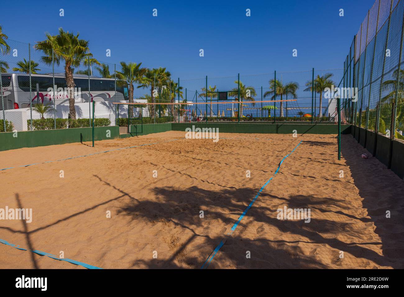 Beautiful view of courtyard for playing beach volleyball on blue sky ...