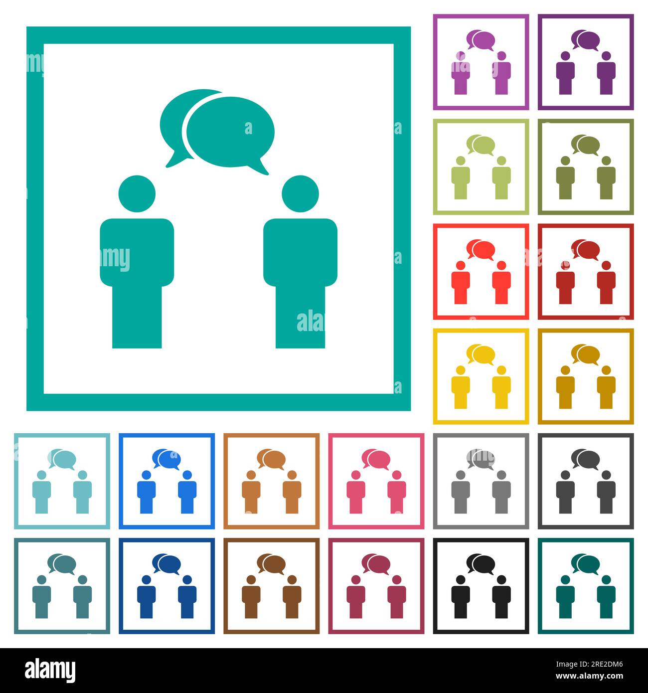 Two talking persons with oval bubbles solid flat color icons with ...