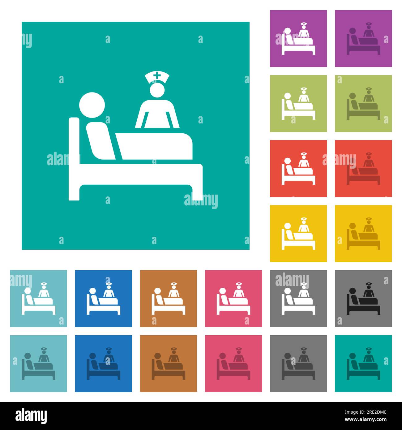 Inpatient care multi colored flat icons on plain square backgrounds ...