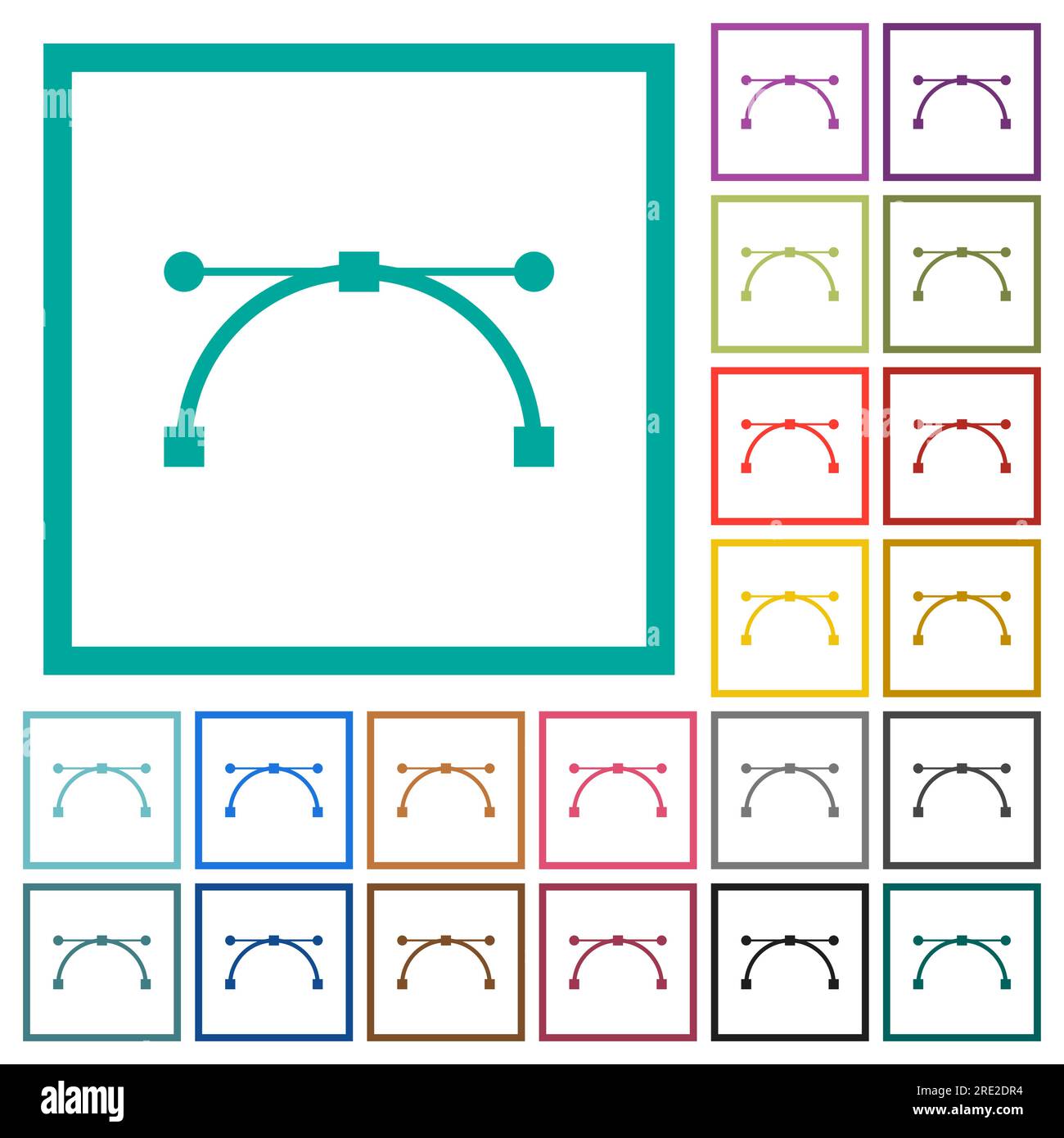 Vector curve and edit points flat color icons with quadrant frames on ...