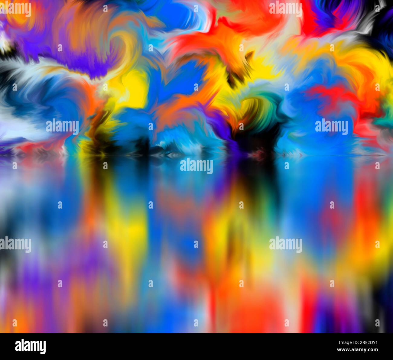 Magical world. Abstract Landscape, surreal lake and reflections. art ...