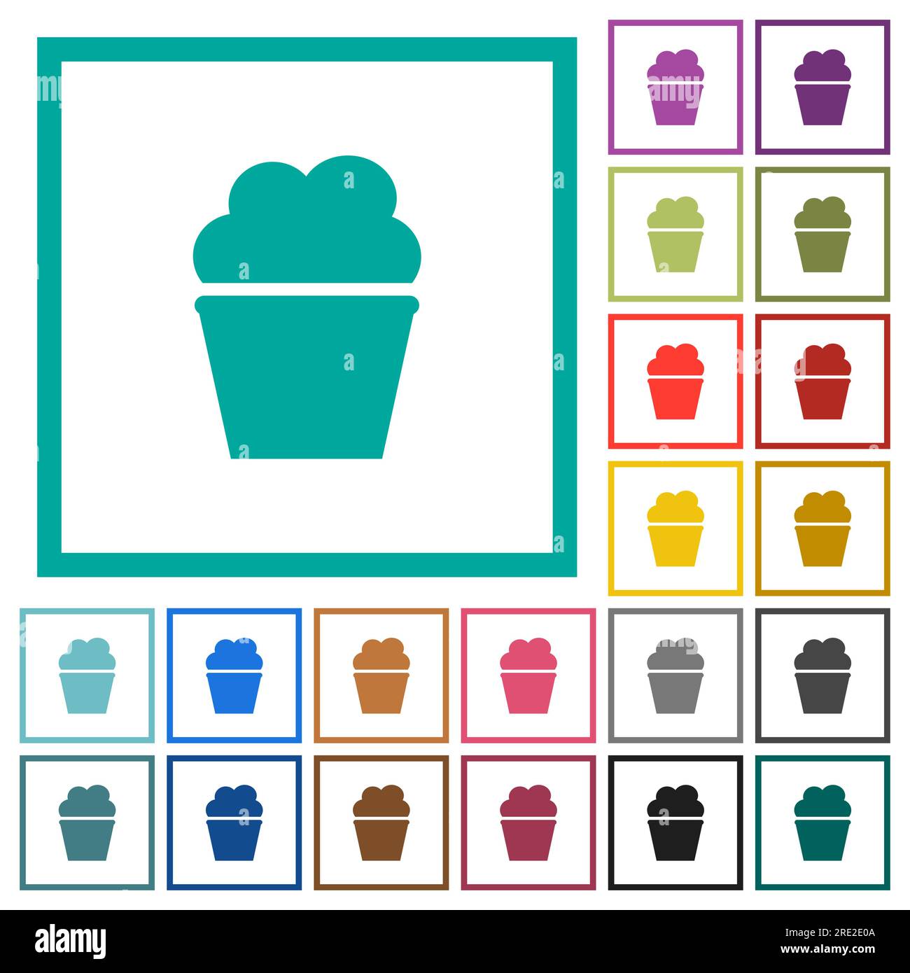Shake with cream solid flat color icons with quadrant frames on white ...
