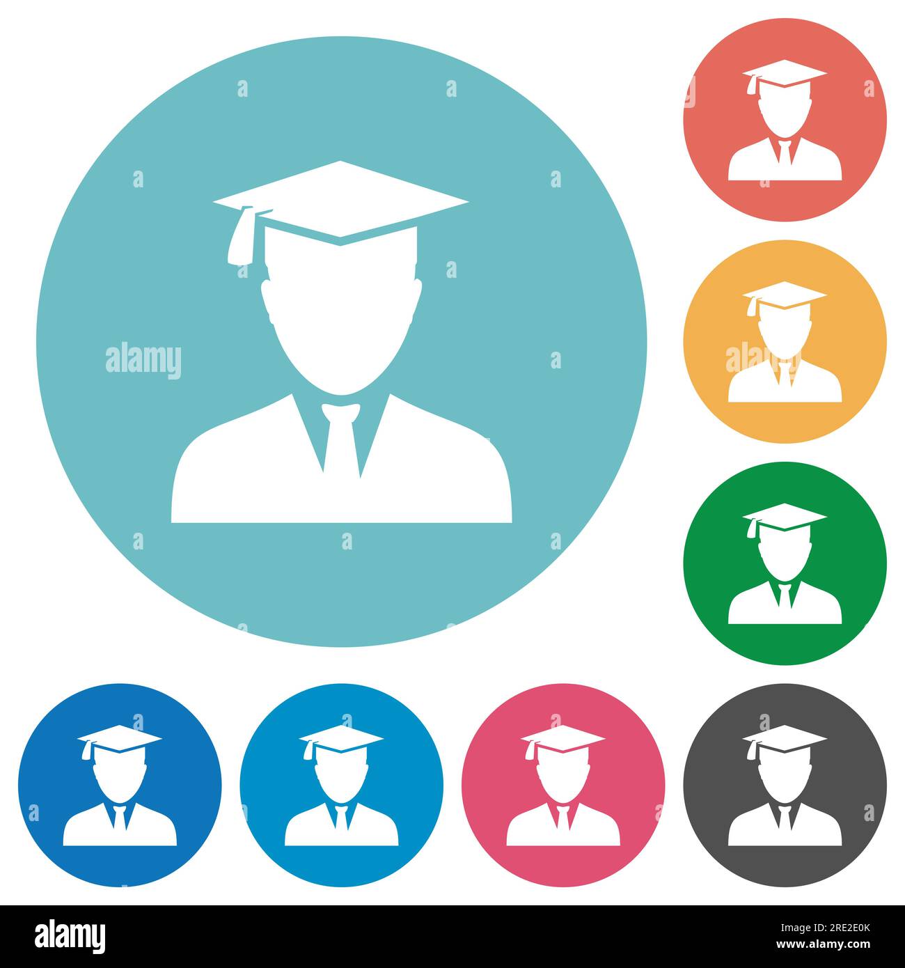 Graduate avatar flat white icons on round color backgrounds Stock ...