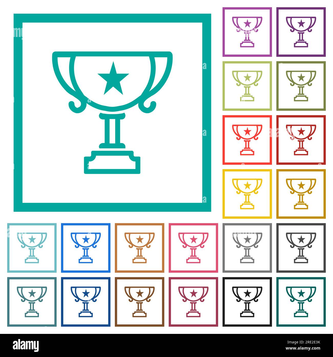 Trophy Cup With Star Outline Flat Color Icons With Quadrant Frames On White Background Stock