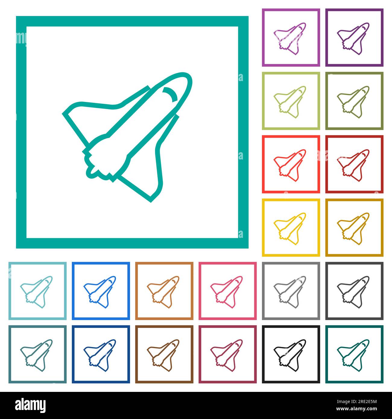 Space shuttle outline flat color icons with quadrant frames on white background Stock Vector ...