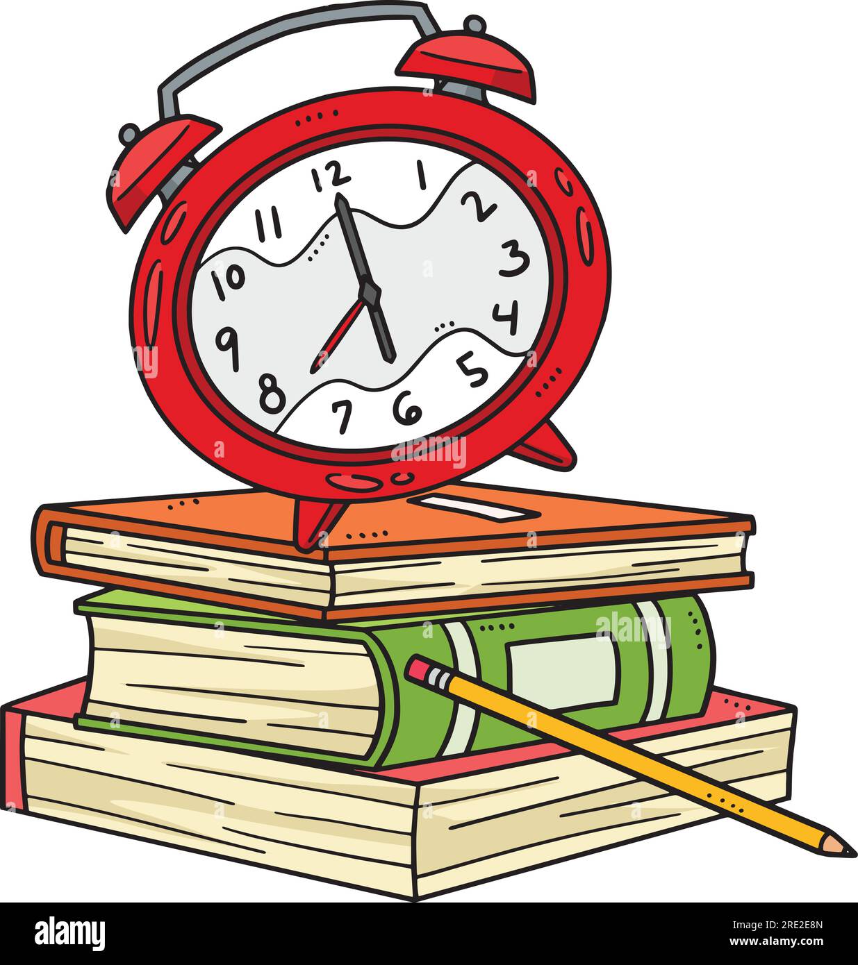 Alarm Clock and Books Cartoon Clipart Illustration Stock Vector Image ...