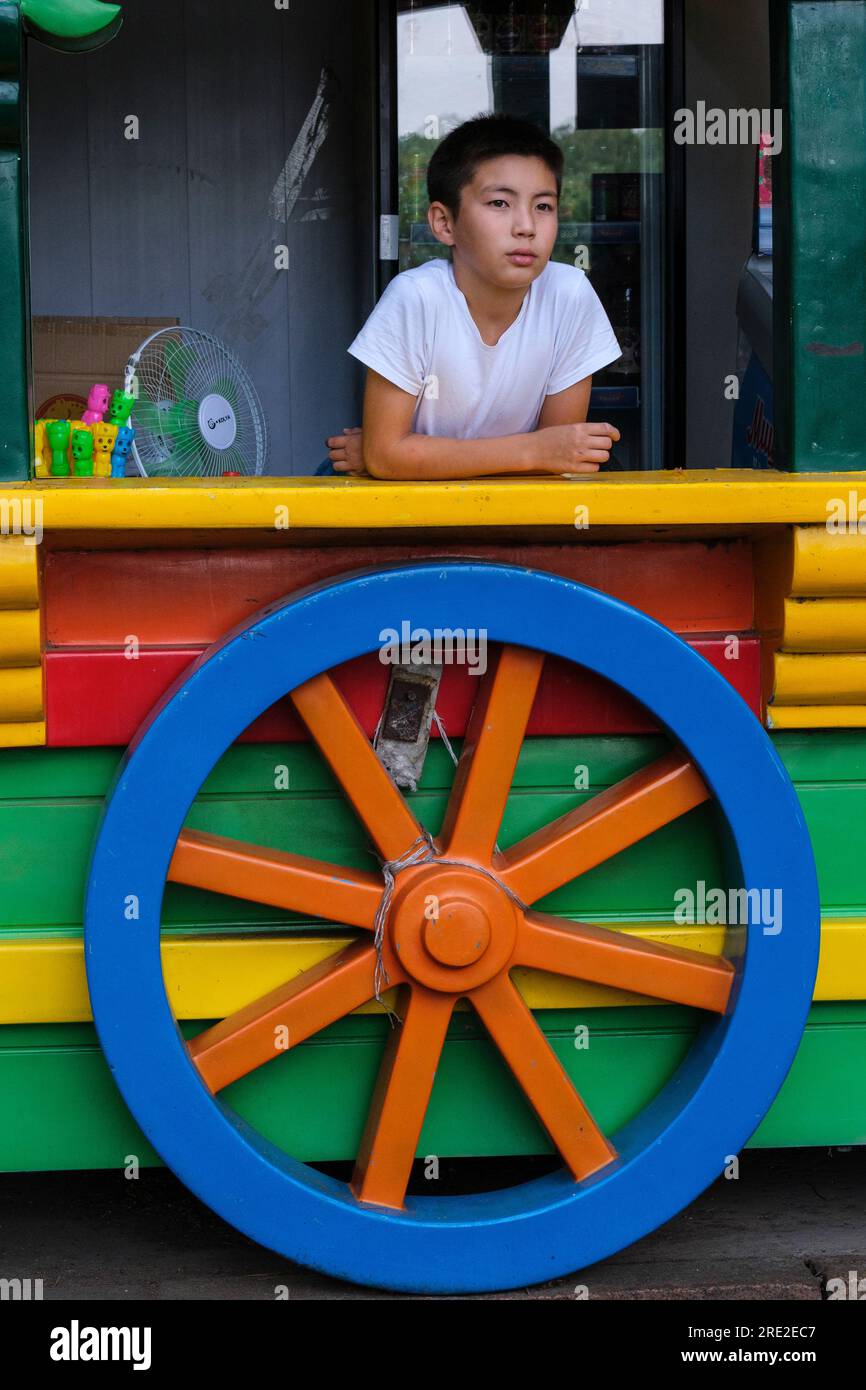 Kazakhstan, Almaty. Central Park for Culture and Recreation. Boy ...