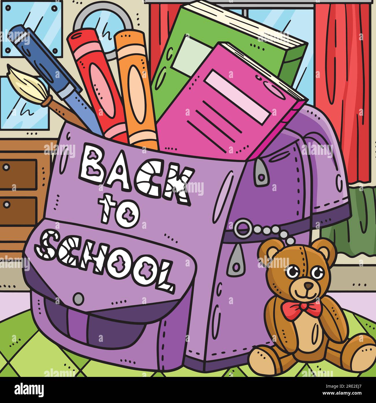 Back to School Bag Colored Cartoon Illustration Stock Vector Image ...