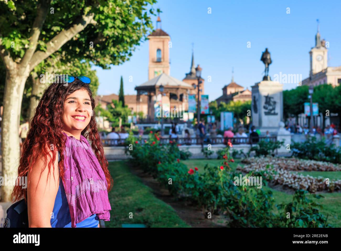 Plaza de Cervantes in Alcala de Henares tourism heritage. Hispanic mid ...