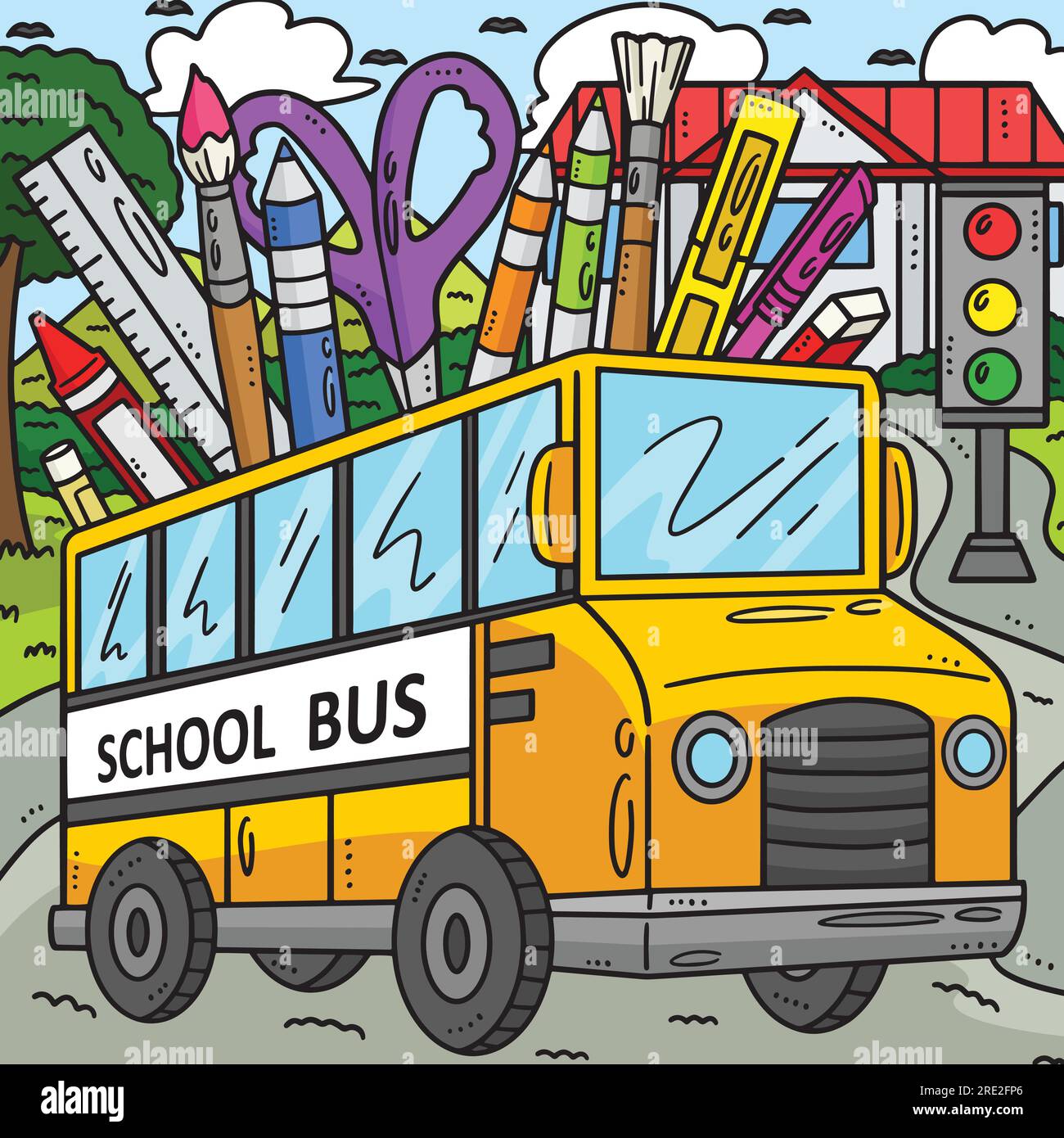 Back to School Bus Colored Cartoon Illustration Stock Vector Image ...