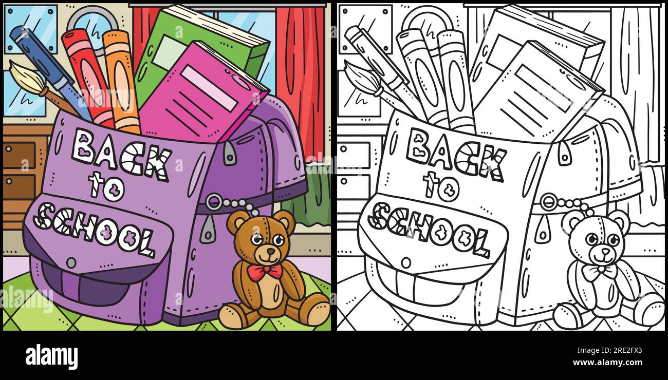 Back To School Bag Coloring Page Illustration Stock Vector Image & Art ...
