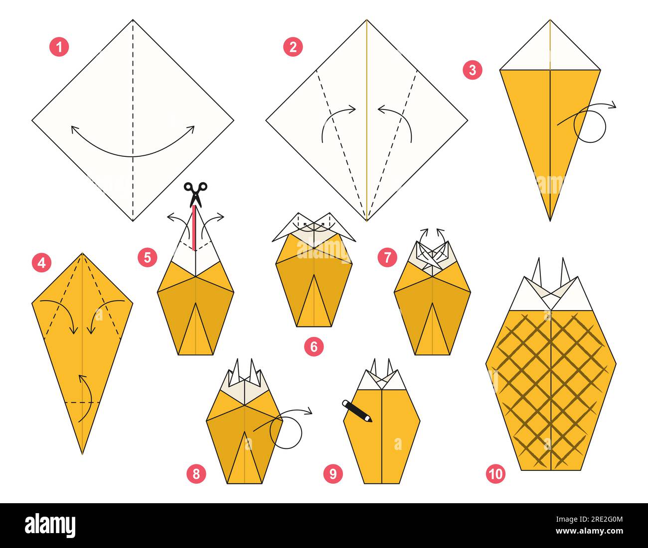 Origami tutorial for kids. Origami cute pineapple Stock Vector Image ...
