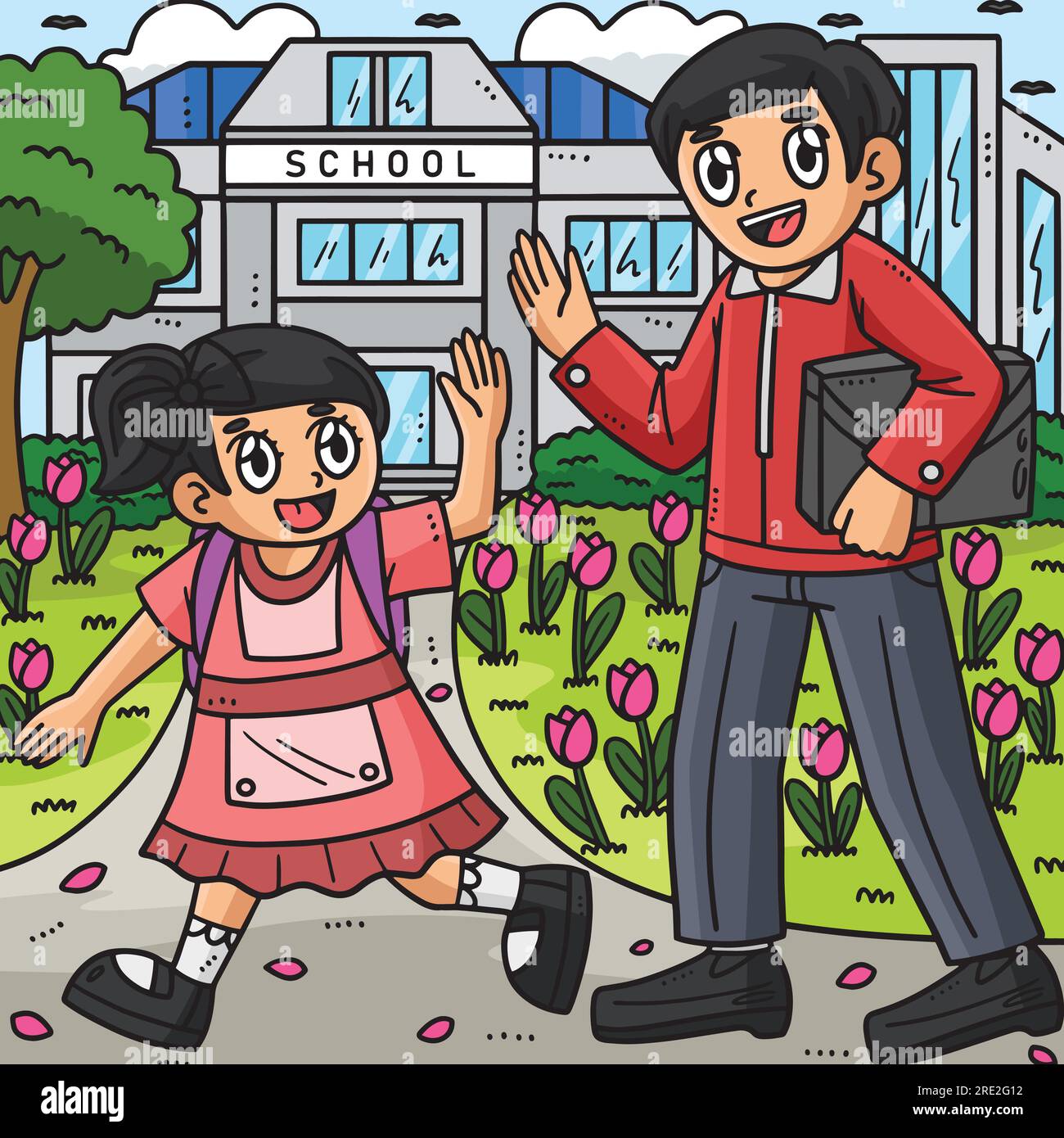 Back to School Student and Parent Colored Cartoon Stock Vector Image ...