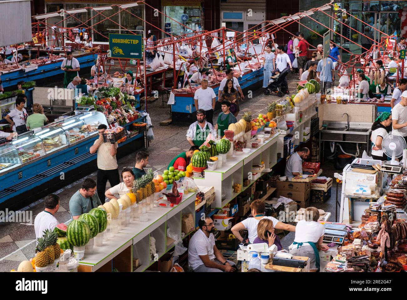 Kazakhstan, Almaty. Green Bazaar Overview of Assorted Vendors Stock ...