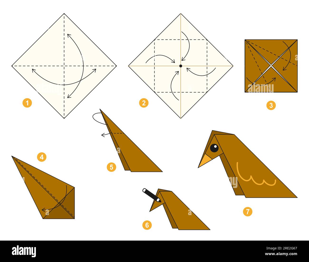 Origami tutorial for kids. Origami cute bird Stock Vector Image & Art ...