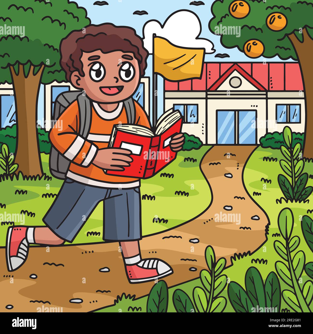 Back to School Child Reading Book Colored Cartoon Stock Vector Image ...