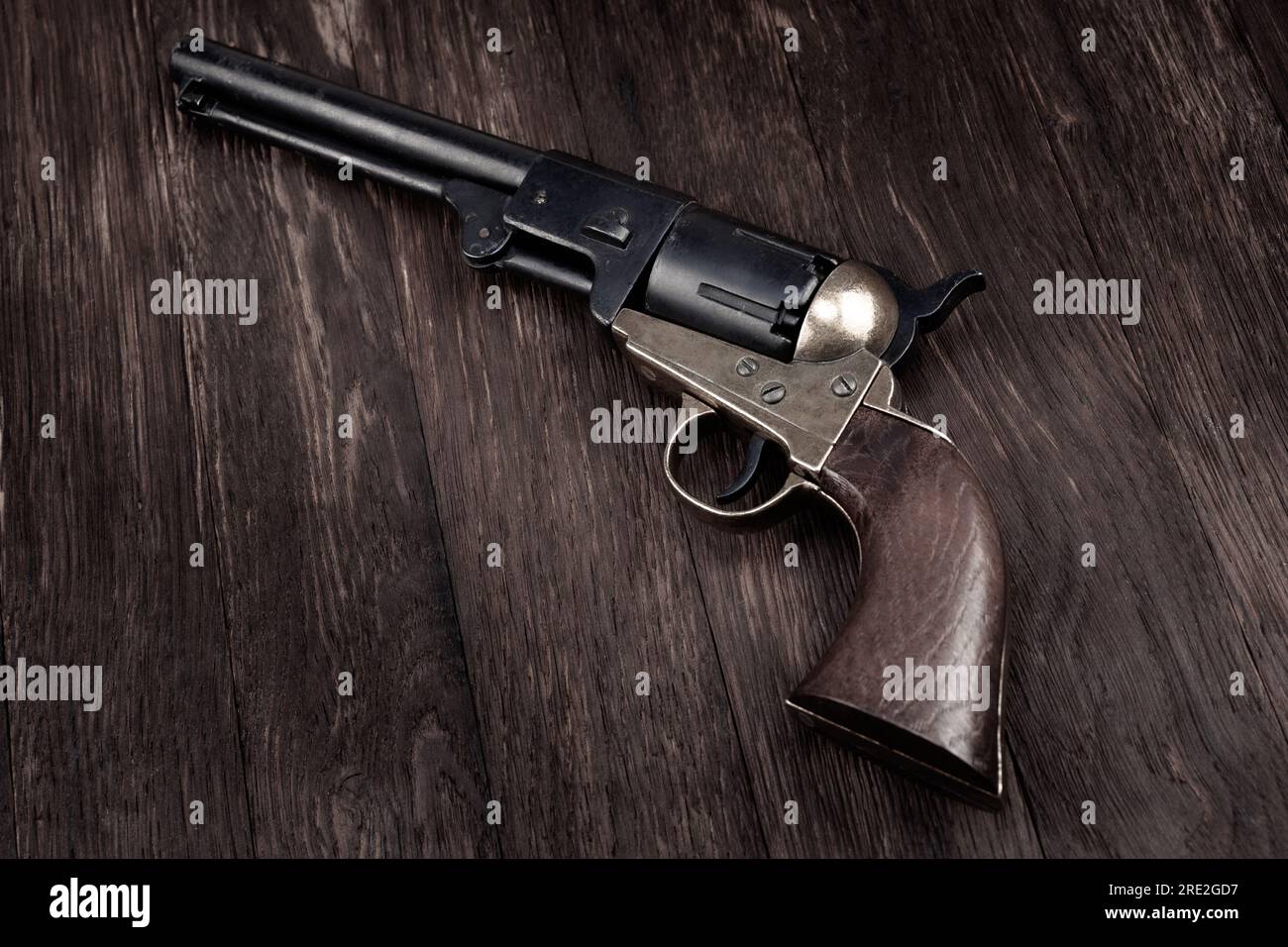 Antique american old west percussion revolver on wooden deck Stock ...