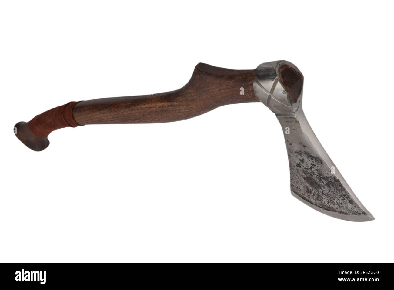 antique battle axe with wooden handle on white background Stock Photo ...