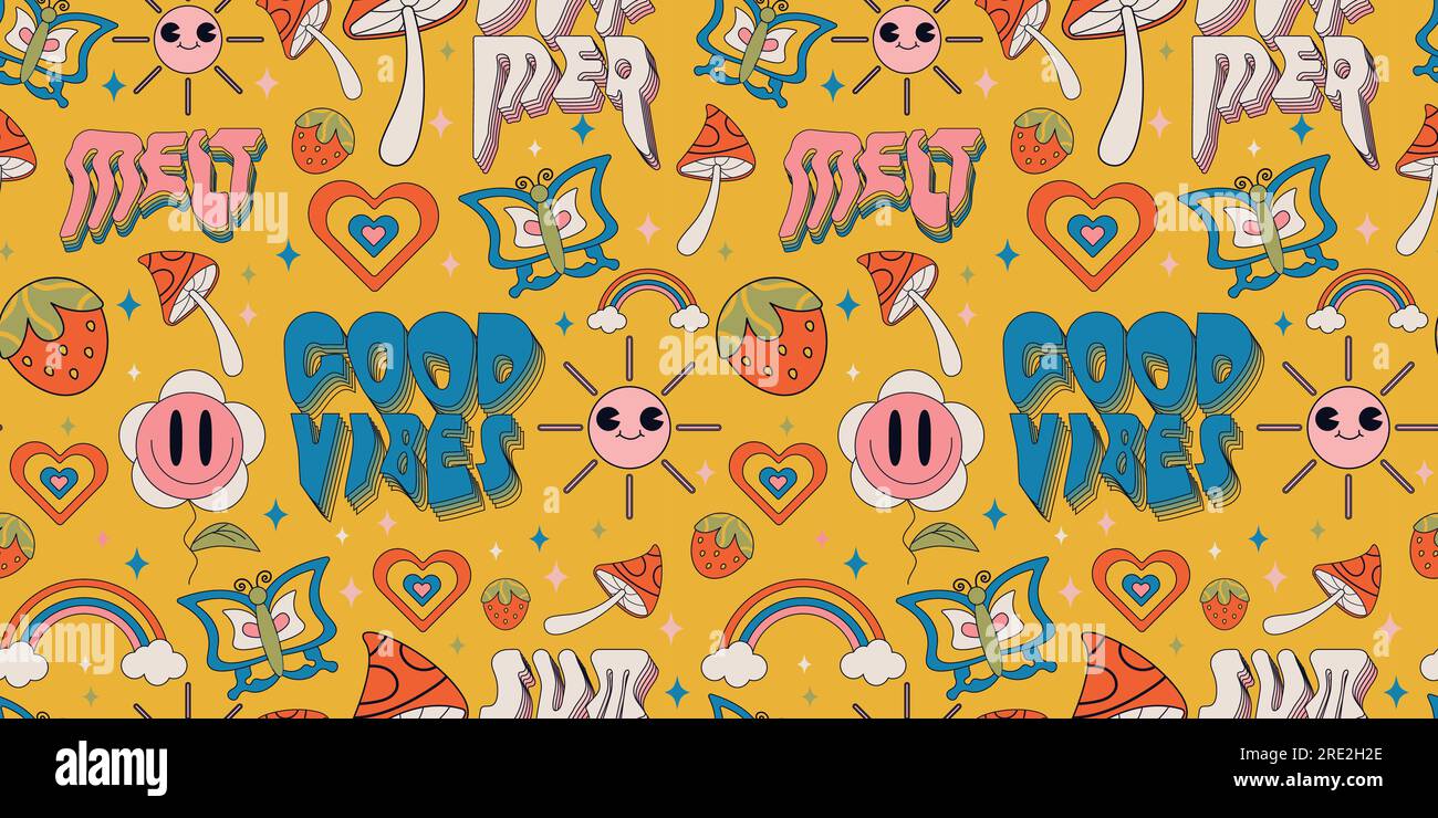 Y2k pattern sun,heart,rainbow,butterfly,mushroom,flower,strawberry.Melt ...