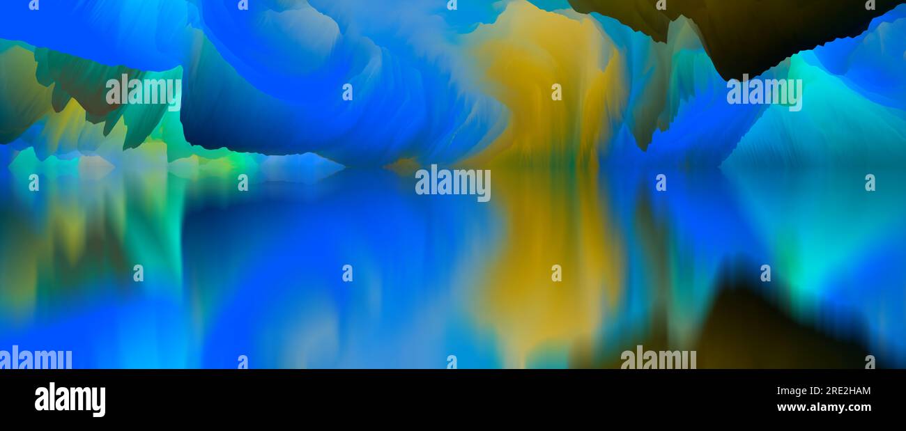 Magical world. Abstract Landscape, surreal lake and reflections. art ...