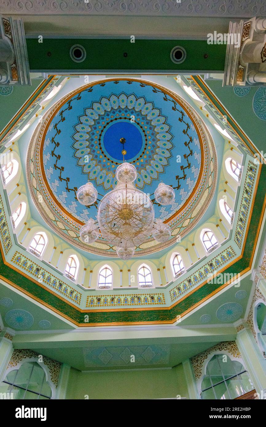 Kazakhstan, Almaty. Baiken Mosque Interior, Ceiling Decoration Stock ...