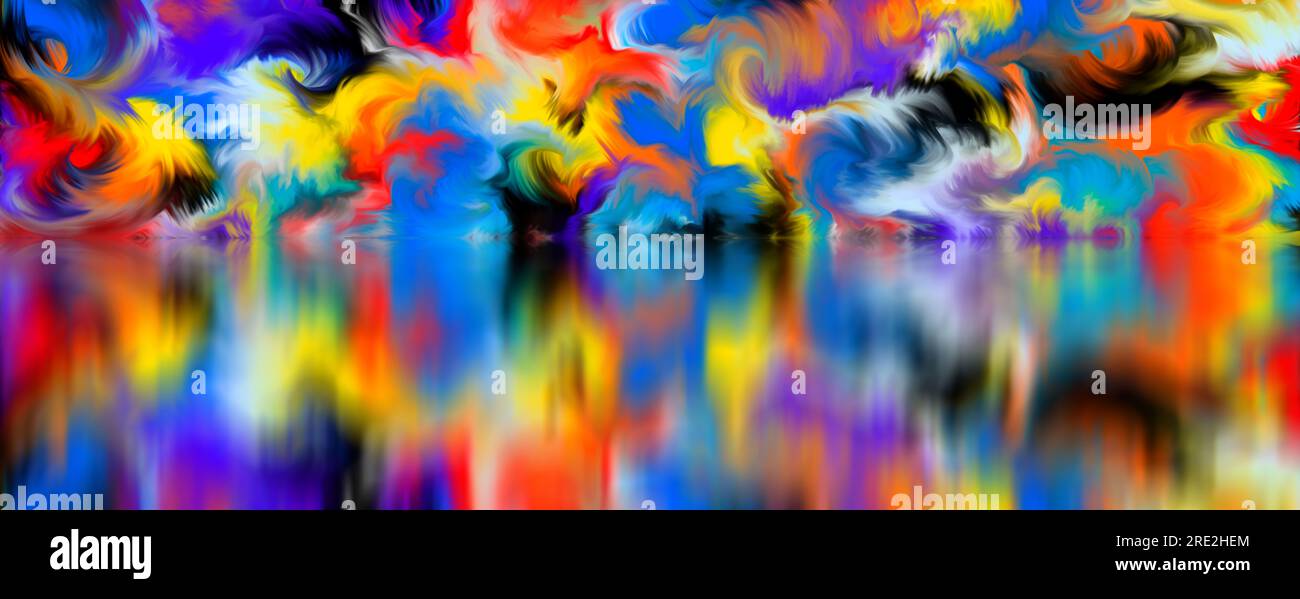 Magical world. Abstract Landscape, surreal lake and reflections. art ...