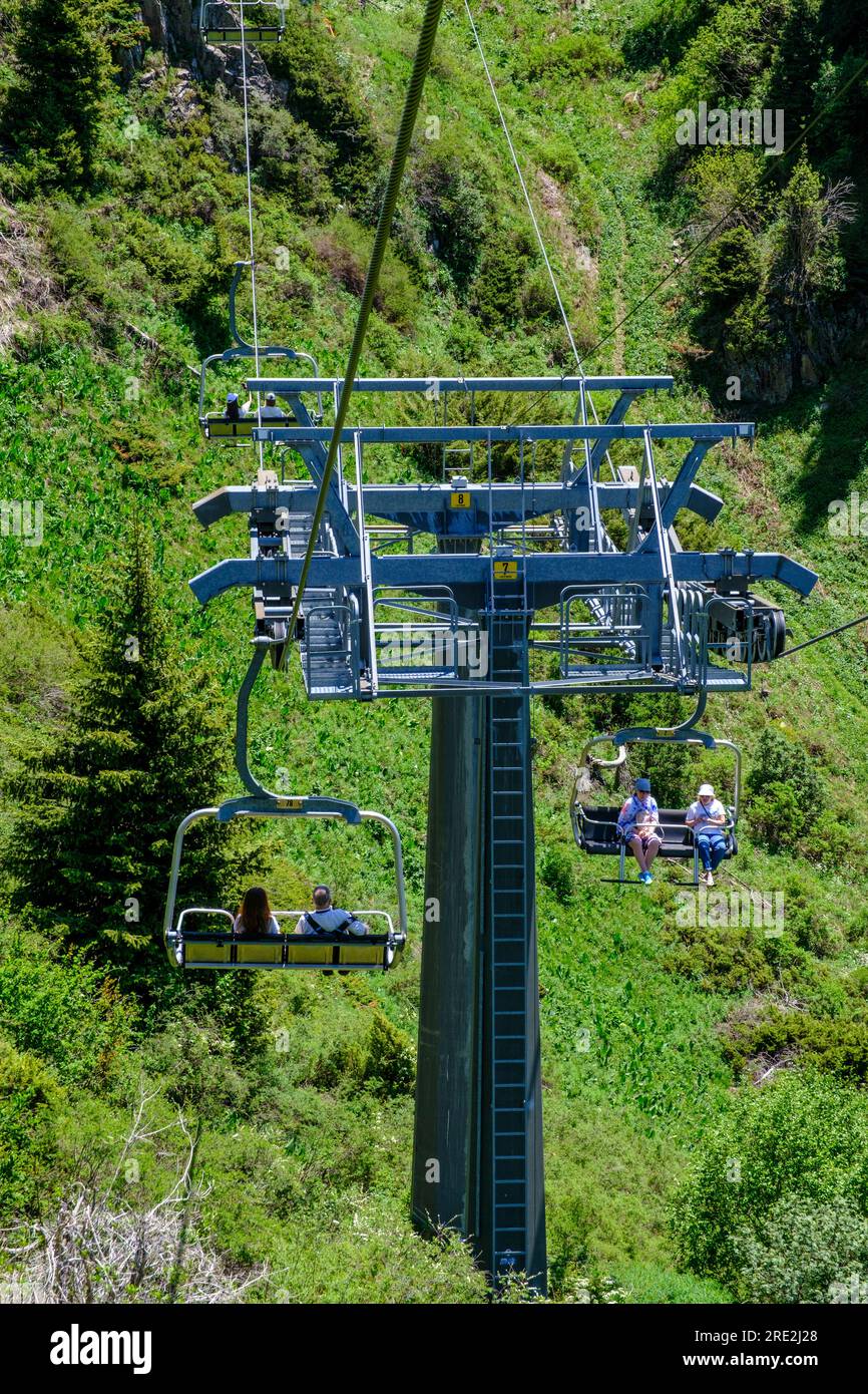 Kazakhstan, Almaty. Shymbulak Funicular Chair Lift to Skiing Area Stock ...