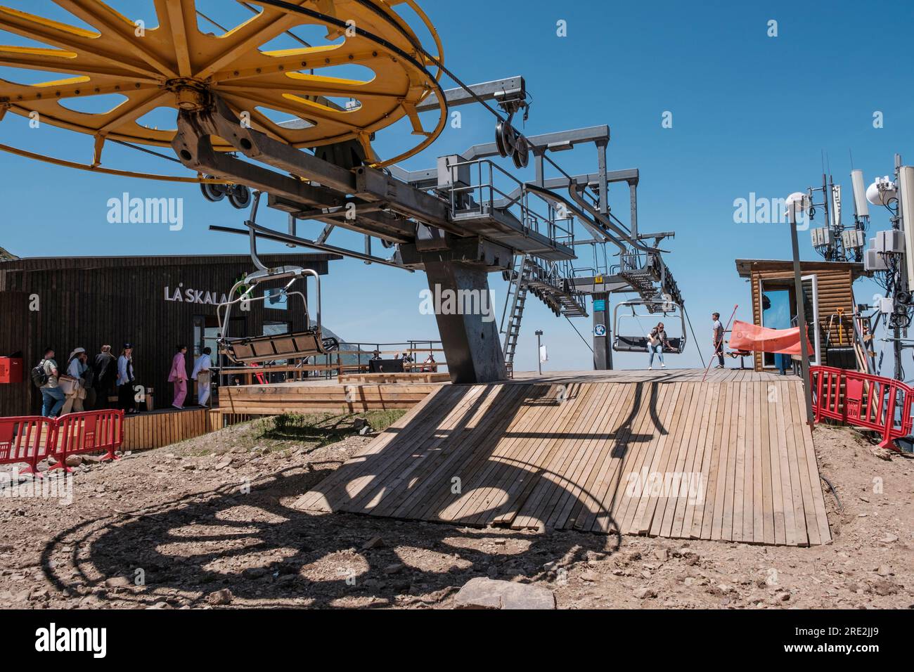 Kazakhstan, Almaty. Arriving at La Skala Restaurant Area of Shymbulak ...