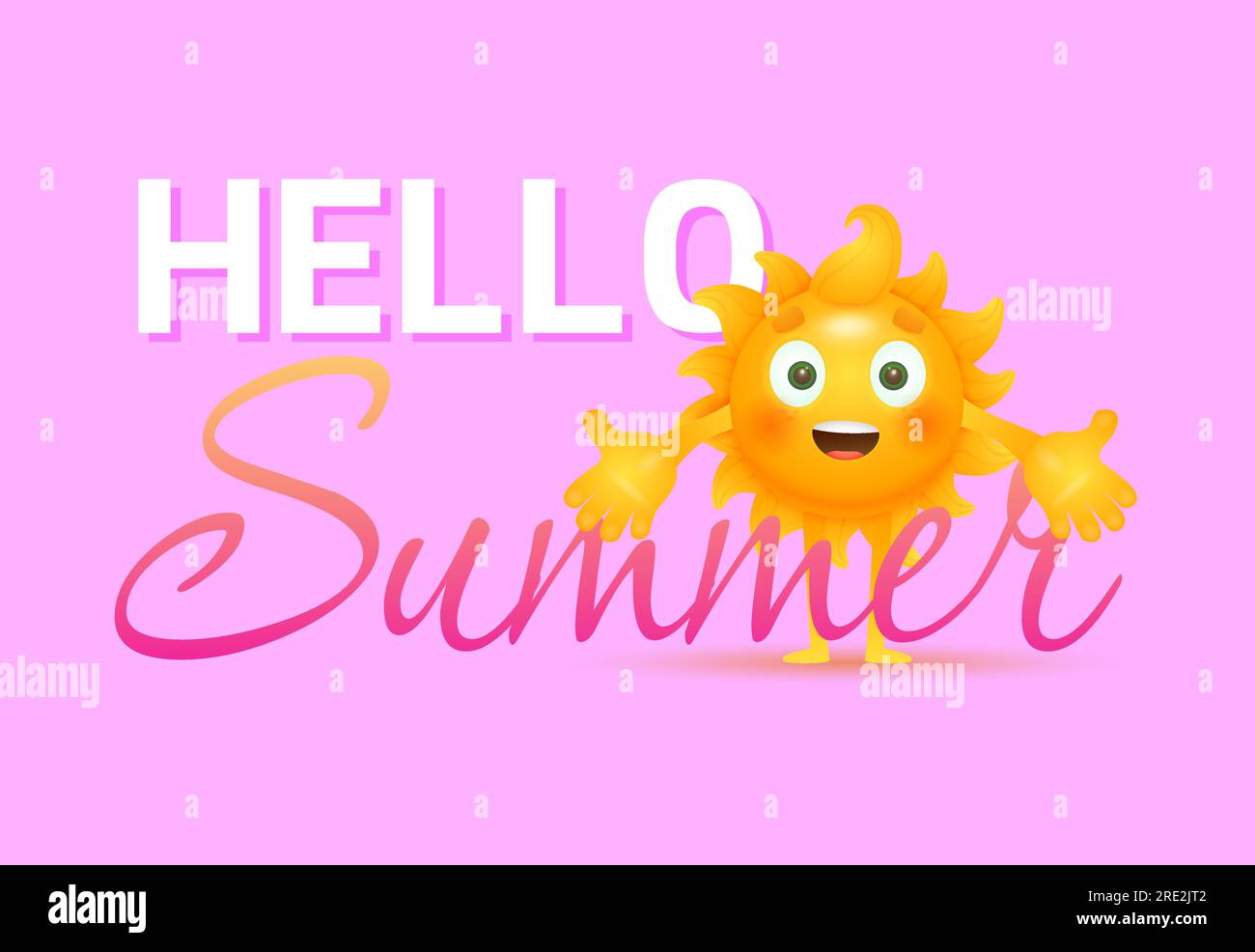 Hello summer lettering with smiling sun cartoon character Stock Vector ...