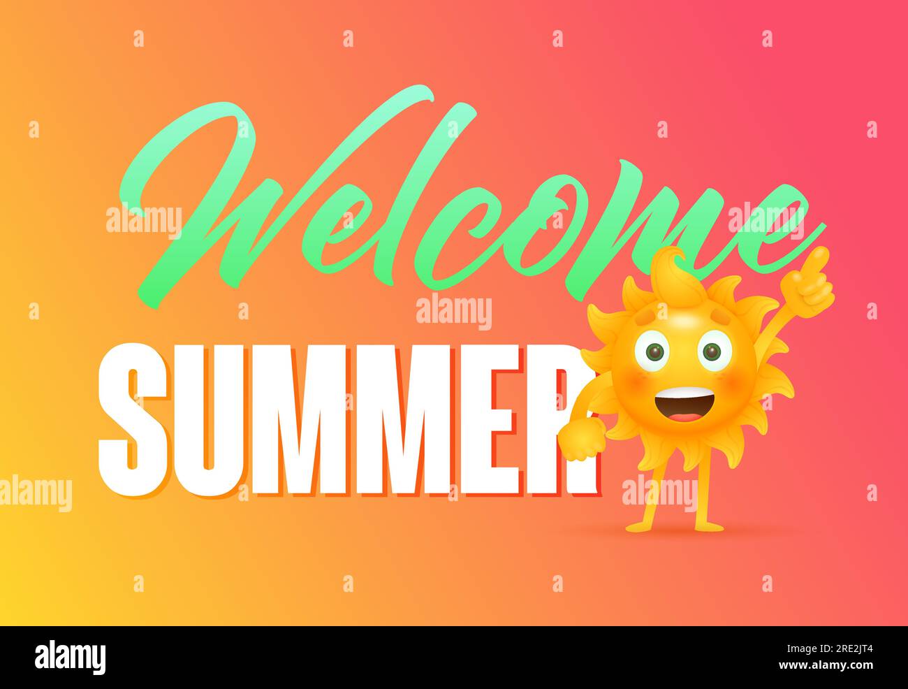 Welcome summer lettering with cheerful sun cartoon character Stock ...
