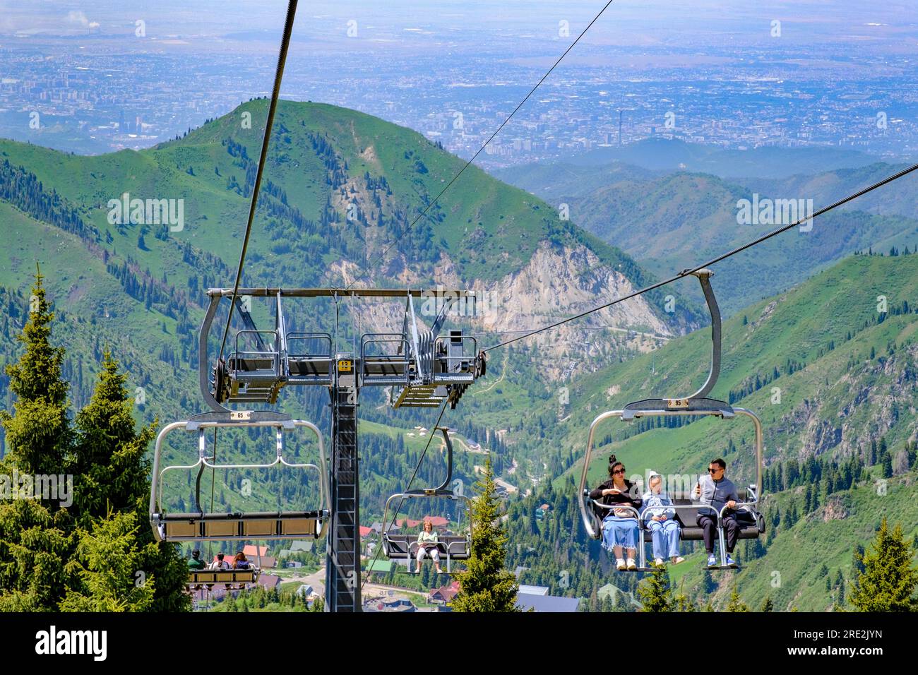 Kazakhstan, Almaty. Shymbulak Funicular Chair Lift to Skiing Area ...