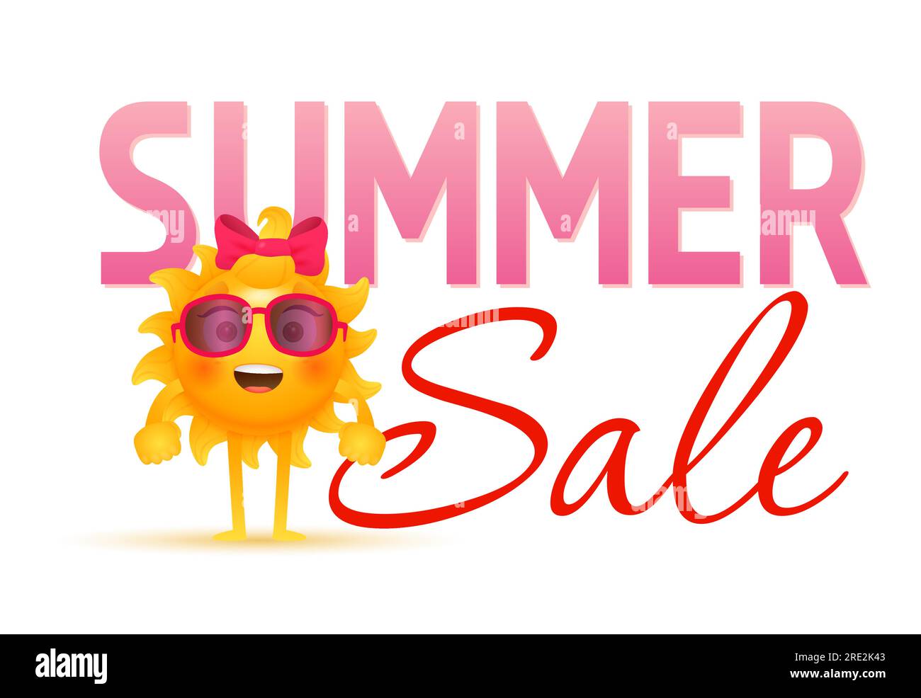 Summer sale lettering with sun cartoon character in sunglasses Stock ...