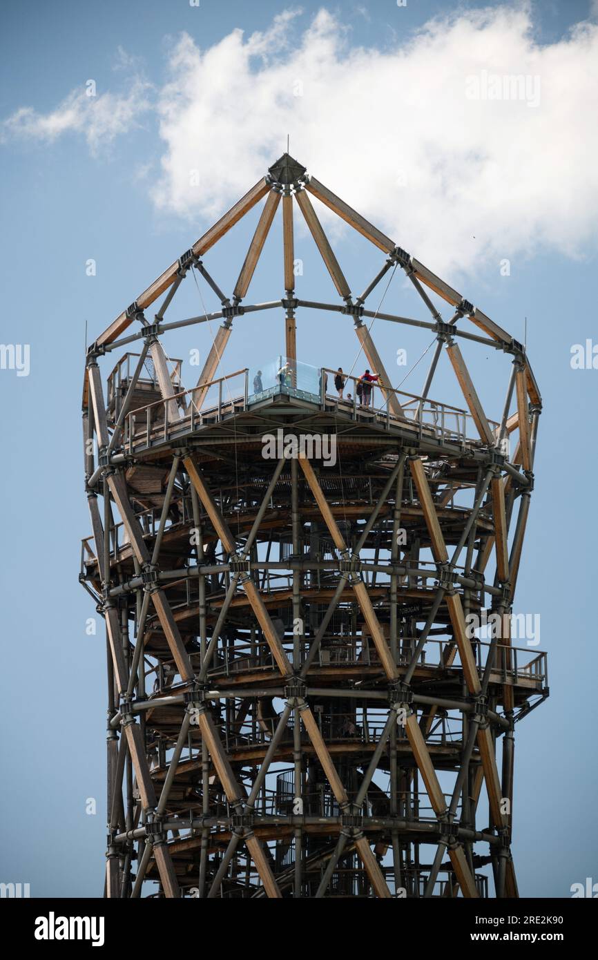STRBSKE PLESO, SLOVAKIA – JUL 8, 2023: Top platform with visitors of ...