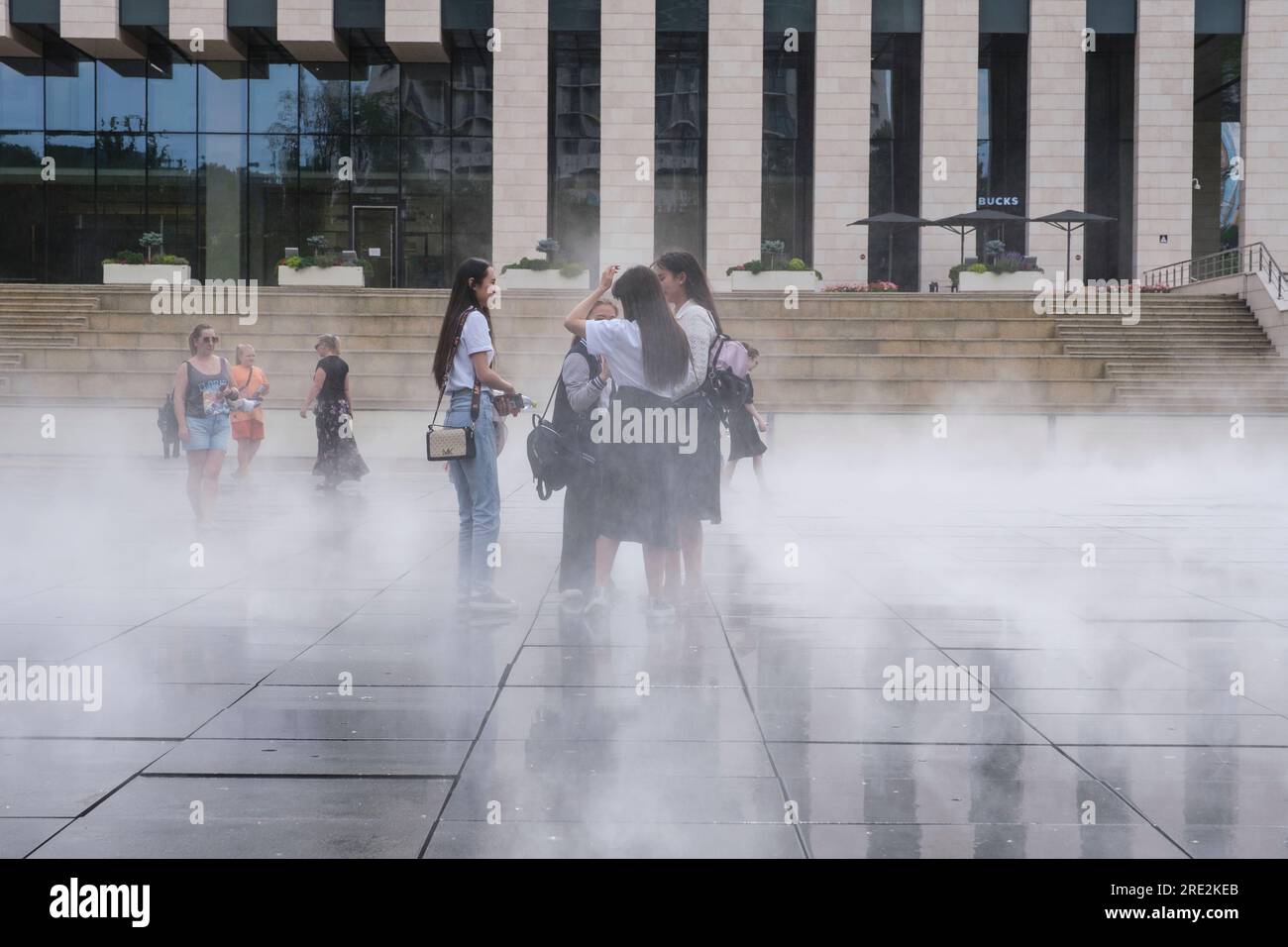 Kazakhstan, Almaty. Students Talking while Standing in the Caspian ...