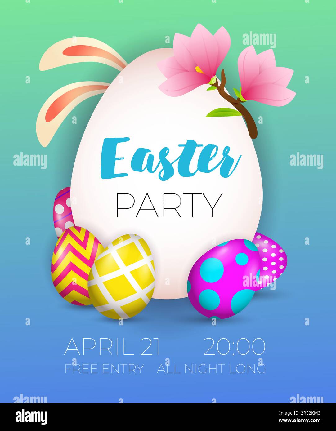 Easter Party, April twenty first lettering, eggs, bunny ears Stock ...