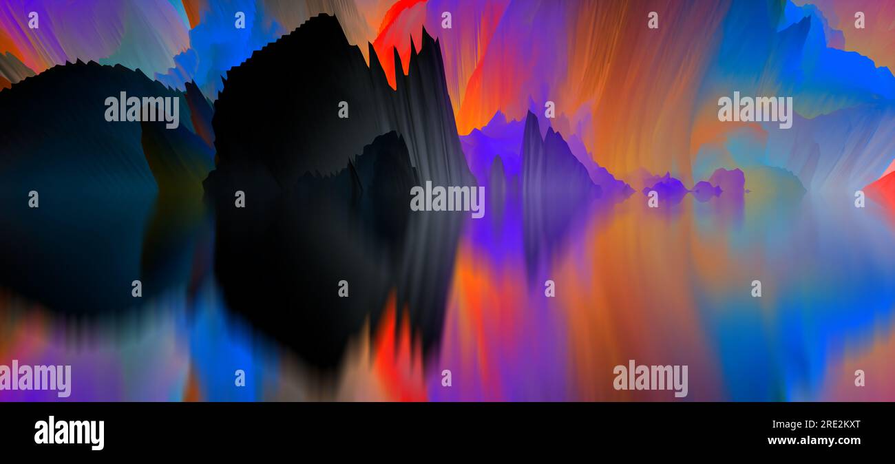 Magical world. Abstract Landscape, surreal lake and reflections. art ...