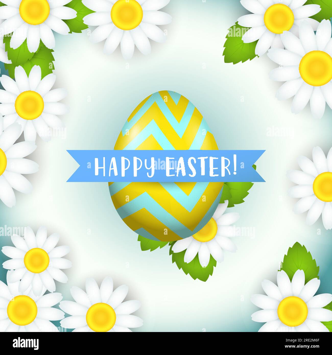 Happy Easter poster design. Colored egg, blue ribbon Stock Vector Image ...