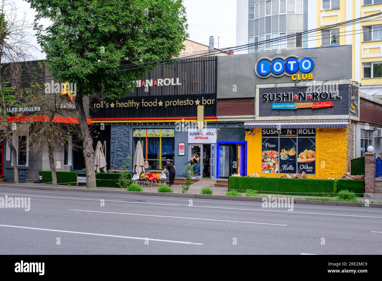 Kazakhstan, Almaty. Street Scene Shops Stock Photo - Alamy