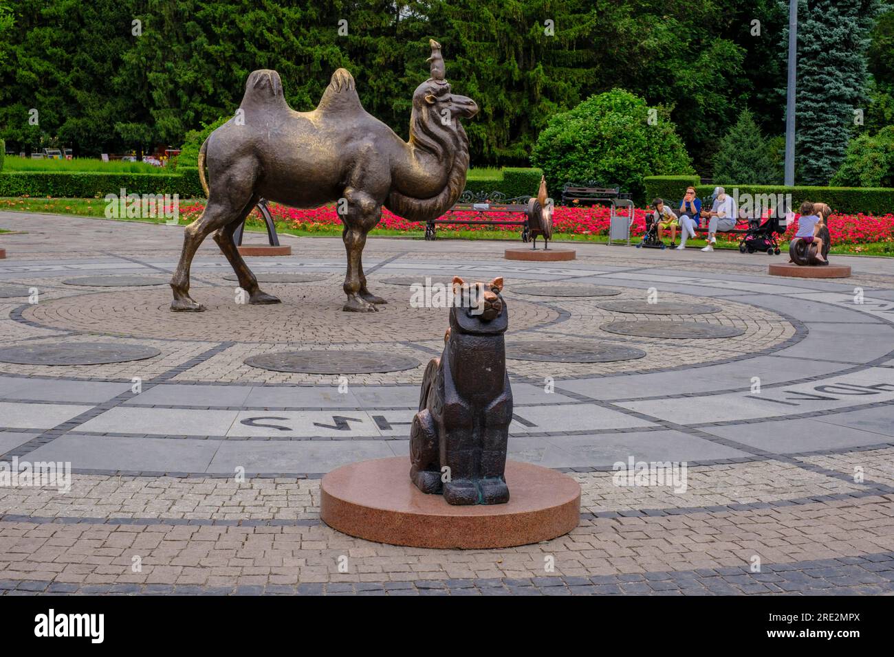 Kazakhstan, Almaty. Statue of Bactrian Camel (Camelus bactrianus) in ...