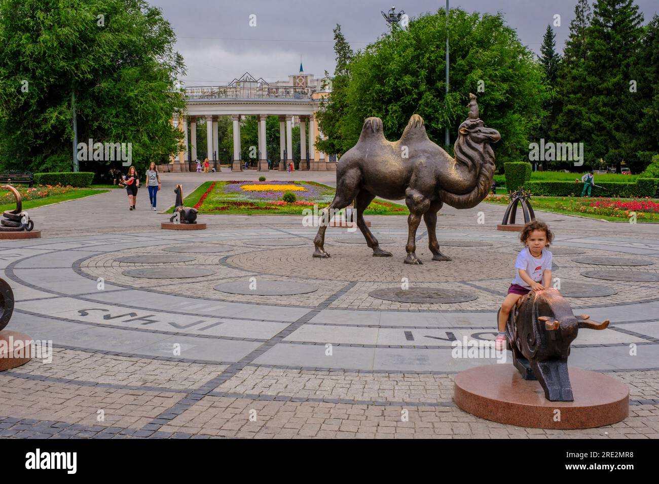 Kazakhstan, Almaty. Statue of Bactrian Camel (Camelus bactrianus) in ...