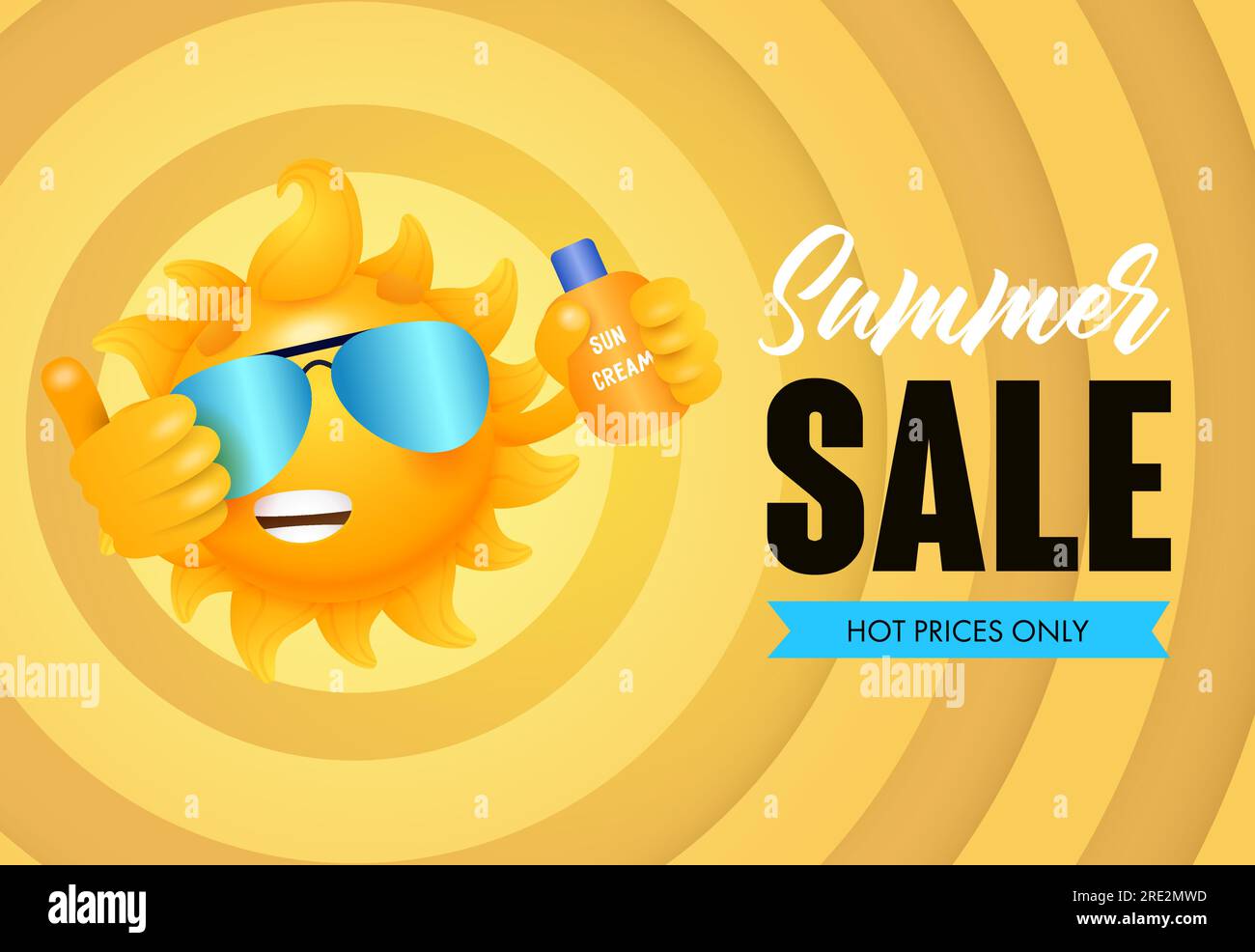 Summer sale, hot prices only lettering and sun cartoon character Stock ...