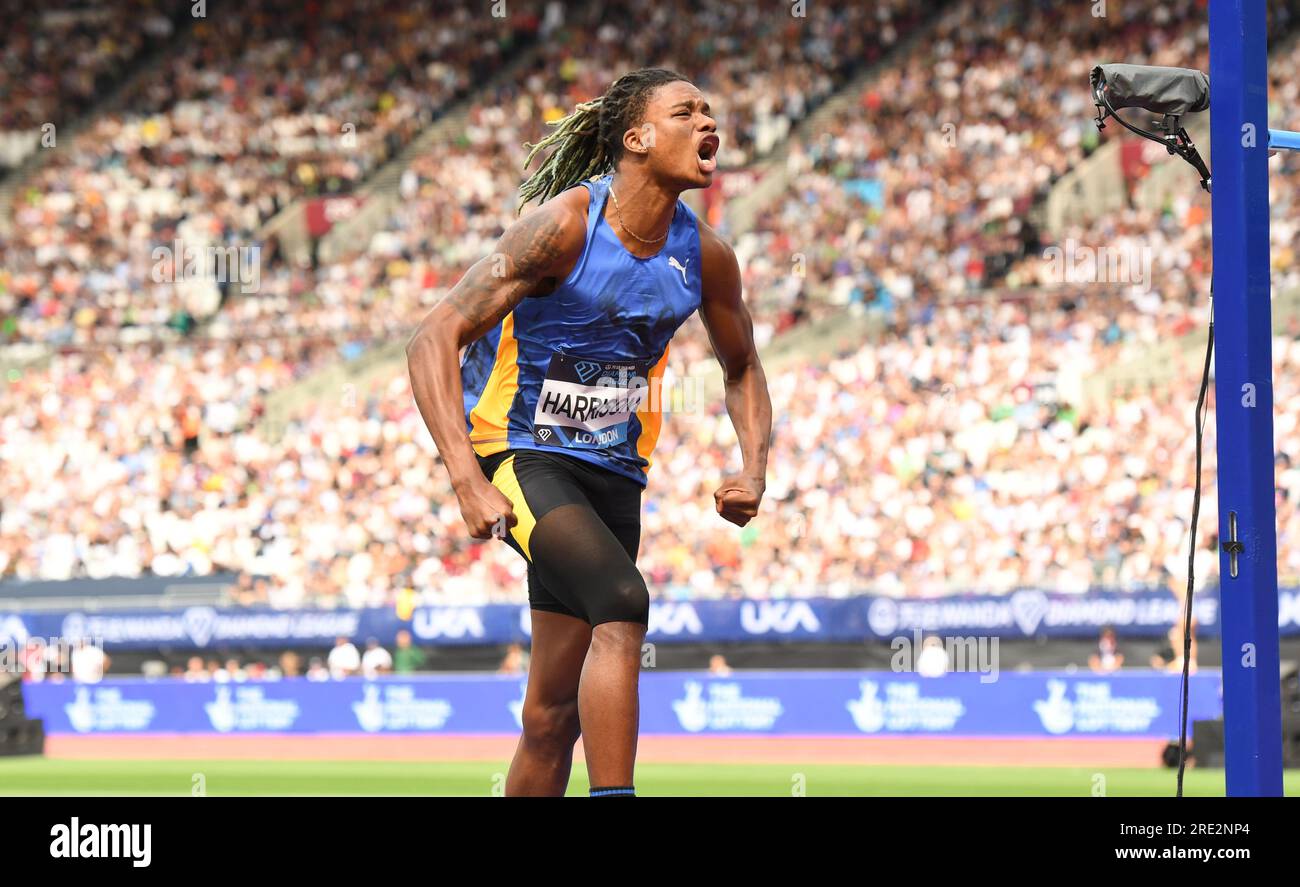 JuVaughn Harrison (USA) celebrates after winning the high jump at 7-8½ ...