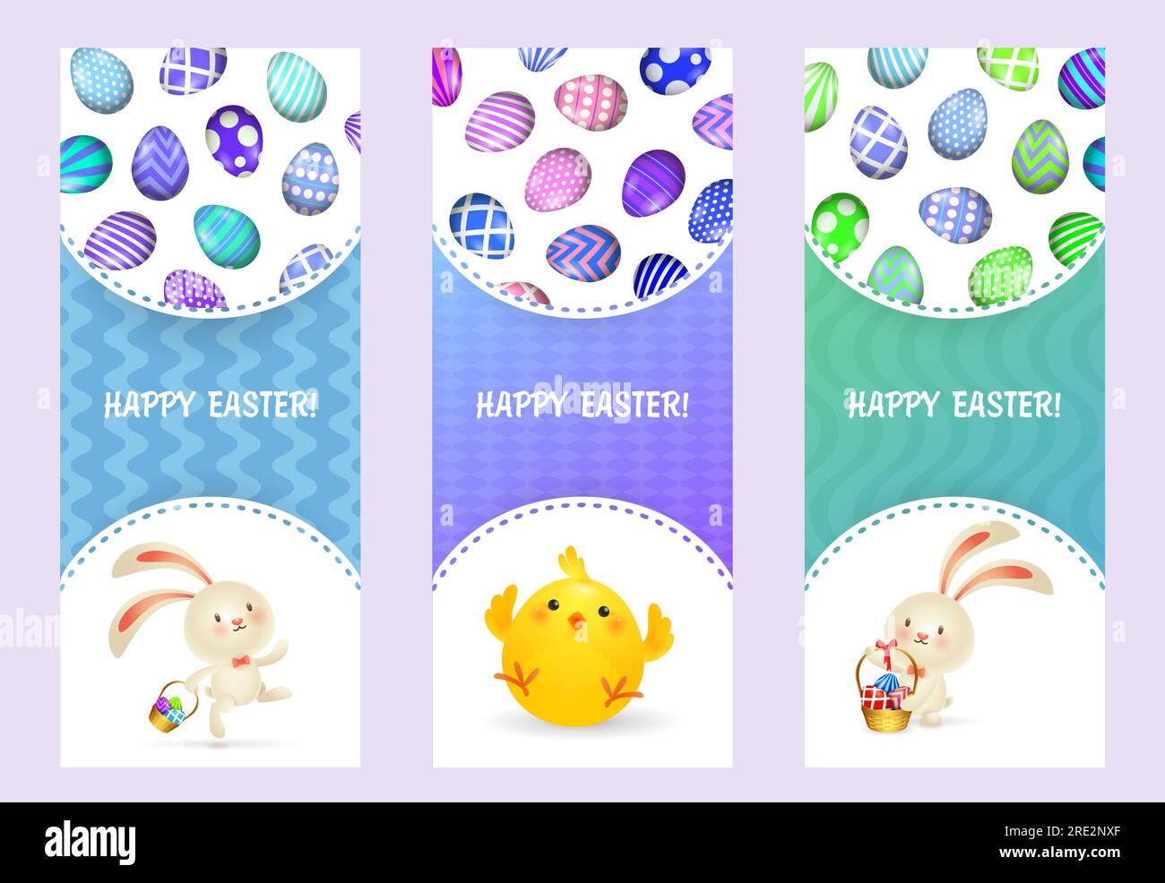 Happy Easter letterings set with bunnies, chick and eggs Stock Vector ...