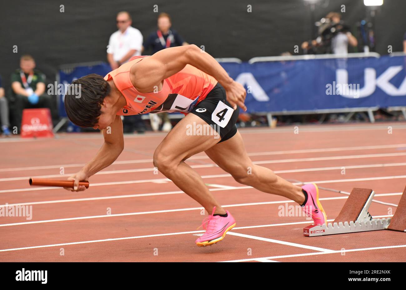Ryuichiro Sakai runs the opening leg on the Japan 4 x 100m relay that ...