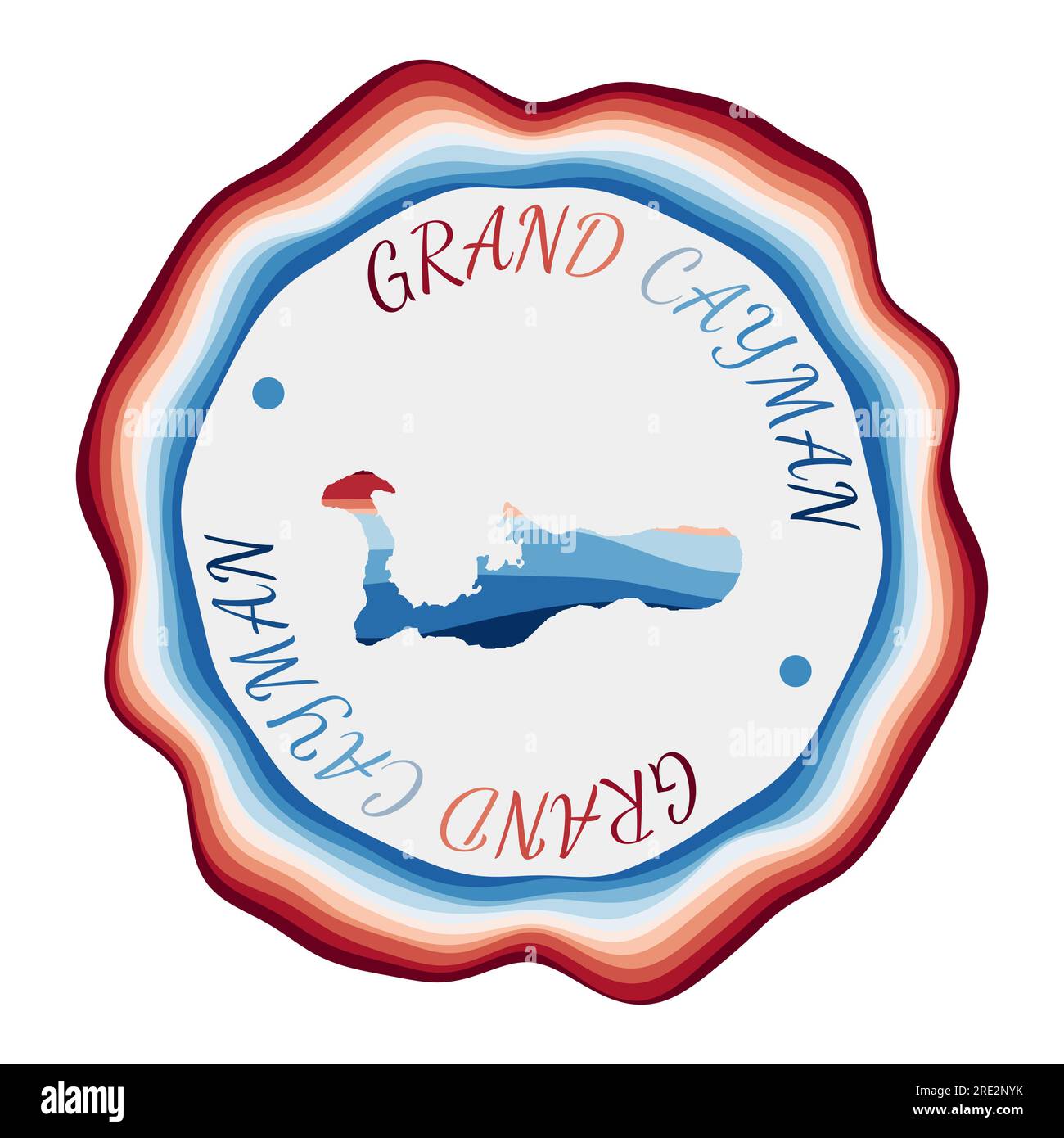 Grand Cayman badge. Map of the island with beautiful geometric waves ...