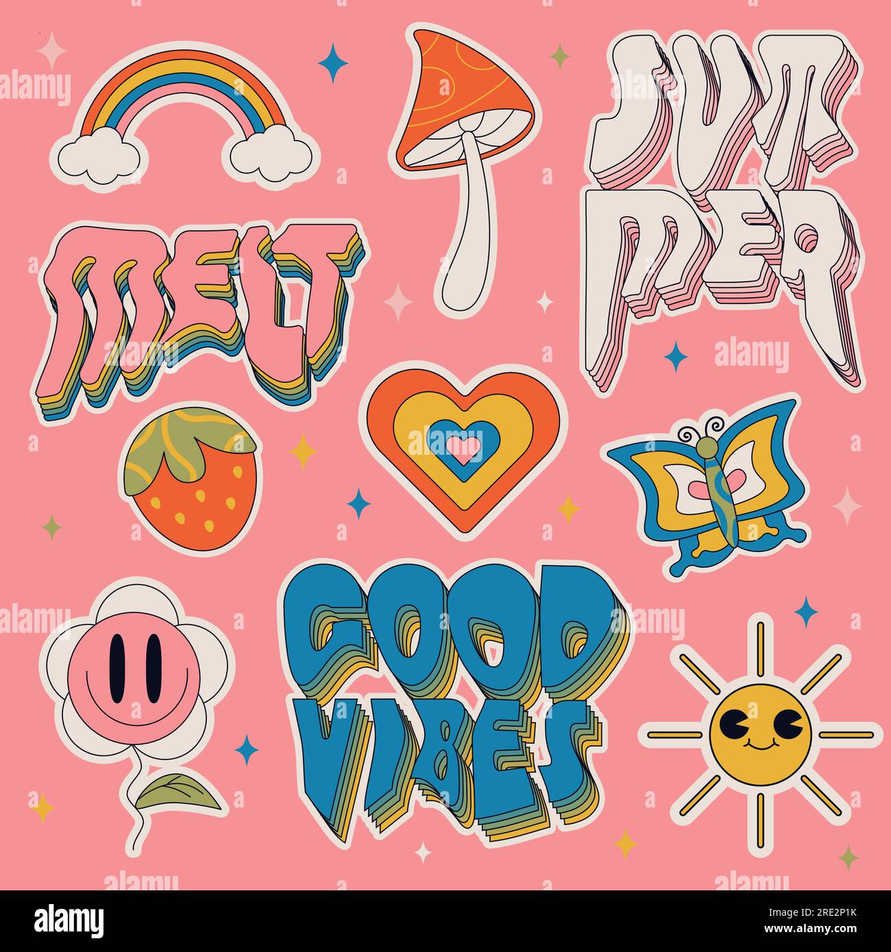 Y2k sticker set.Melt,good vibes,summer.retro style Stock Vector Image ...