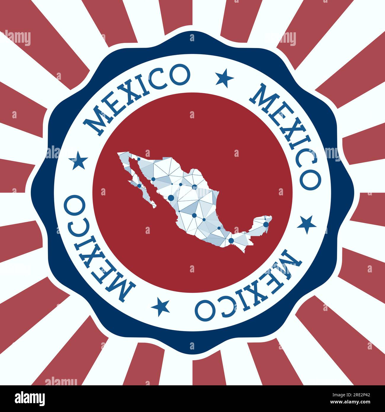 Mexico Badge. Round logo of country with triangular mesh map and radial ...