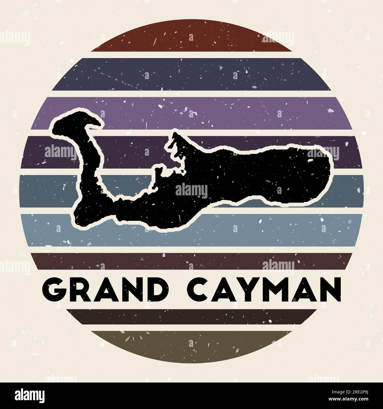Grand Cayman logo. Sign with the map of the island and colored stripes ...